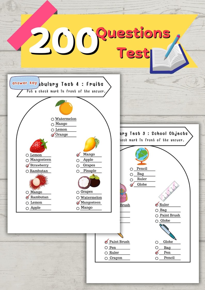Vocabulary Test Prep Worksheets/200 Questions Test/answer Key Printable ...