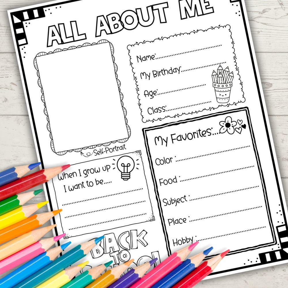 All About Me | Back to School Coloring Pages | First Day of School ...