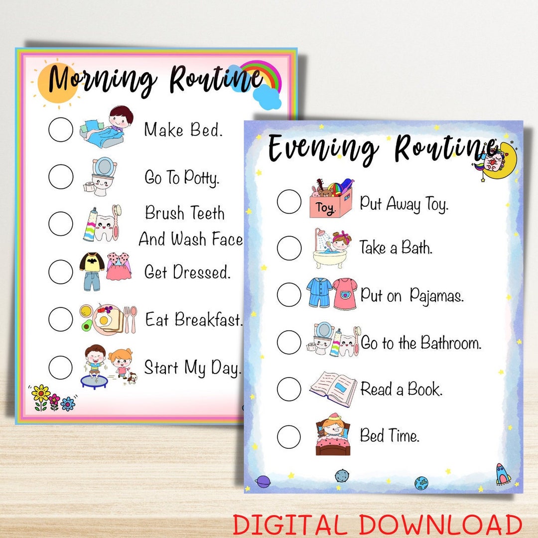 Morning and Evening Routine Chart Printable Kids Chore Chart - Etsy