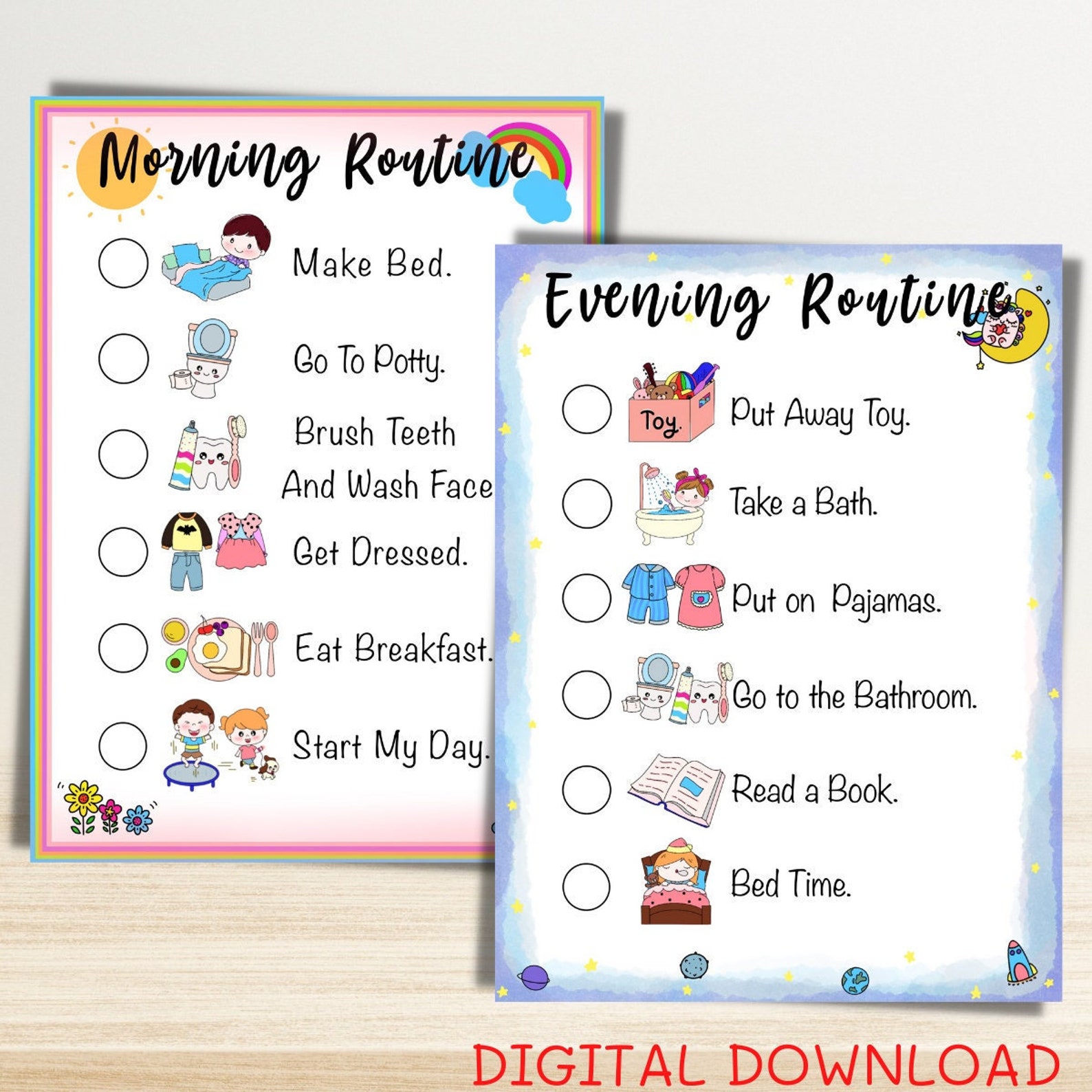 Morning and Evening Routine Chart Printable Kids Chore Chart - Etsy