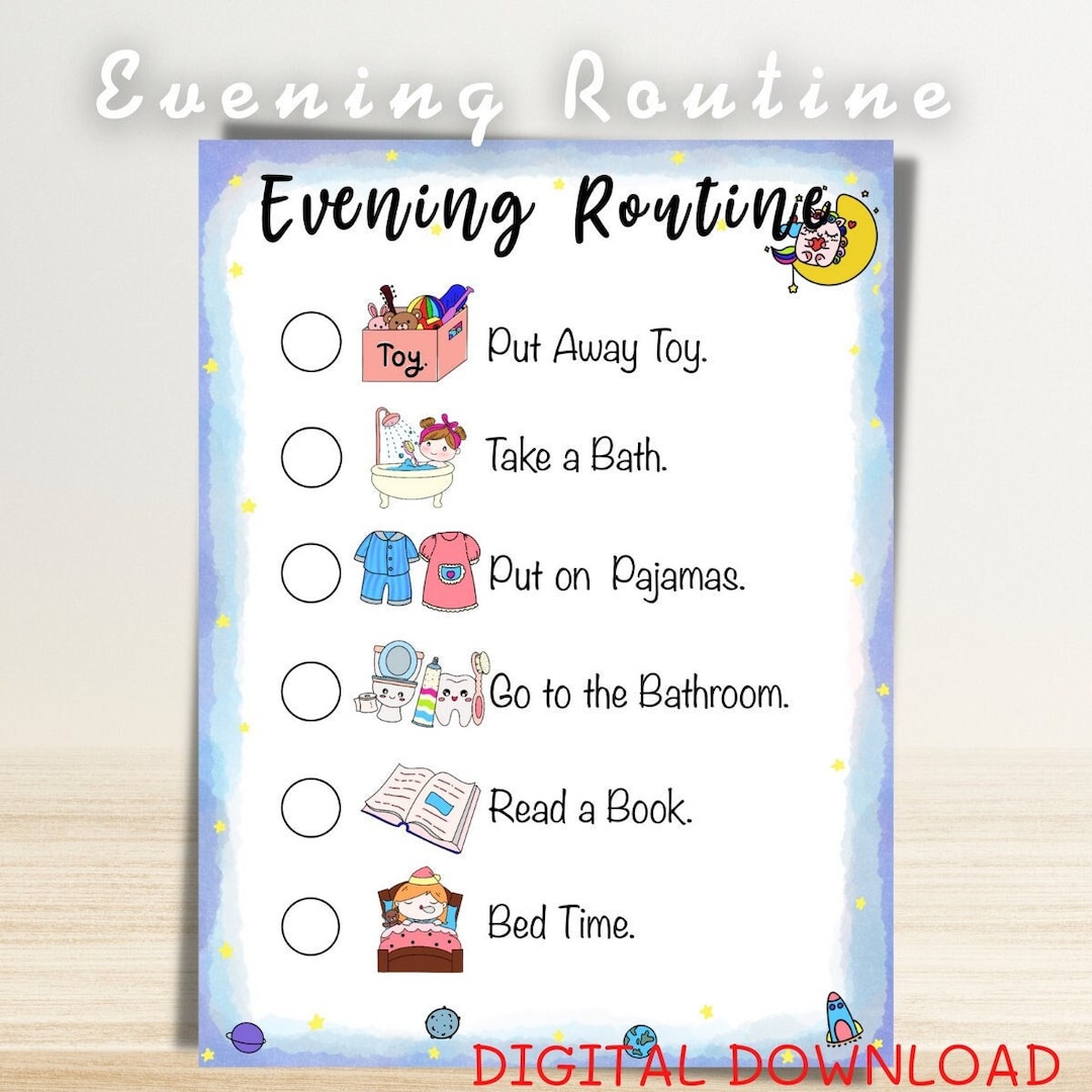 Evening Routine Chart Printable Kids Chore Chart - Etsy