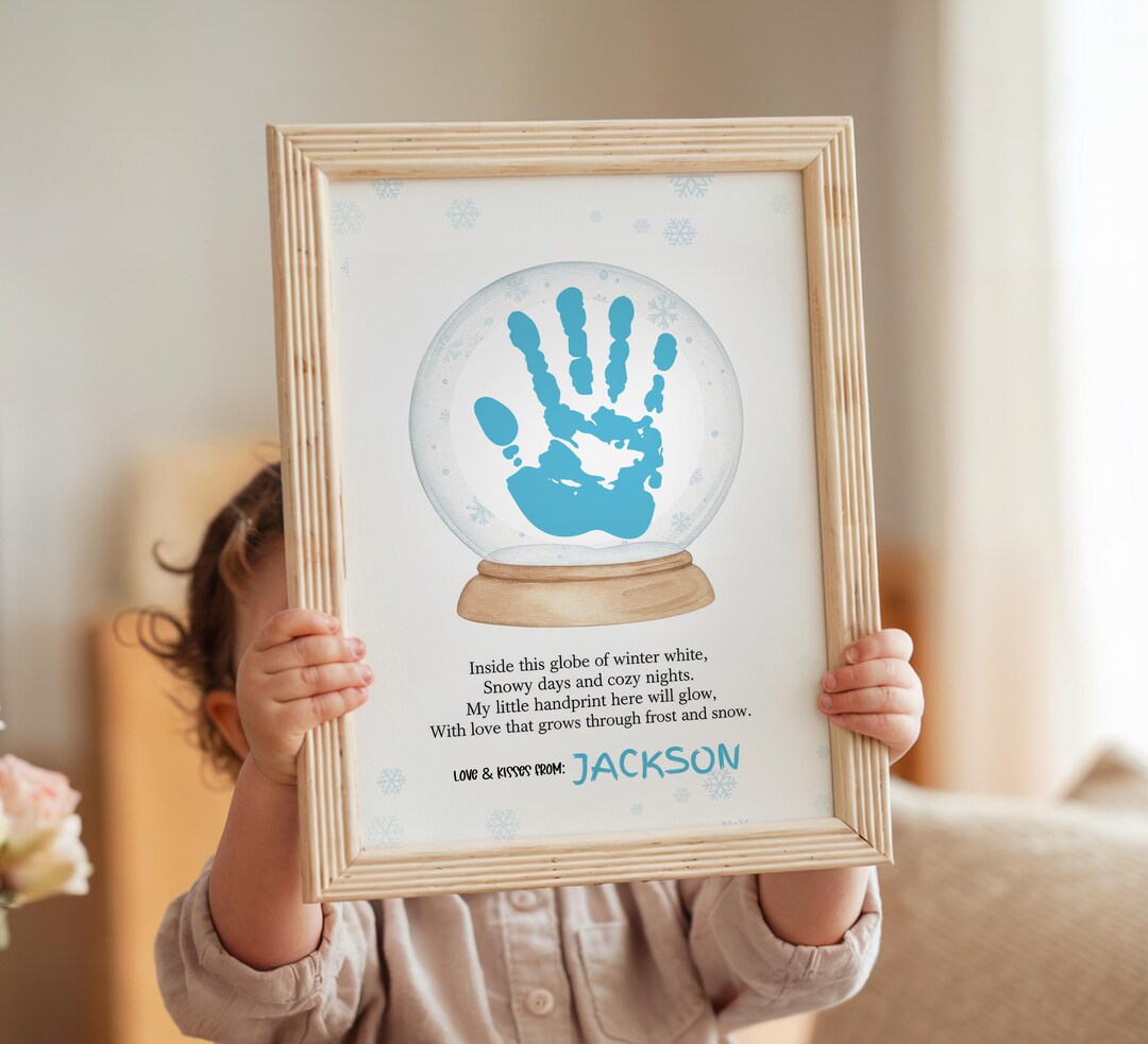 Festive Handprint Craft - Kids Holiday Art, Teal Handprint in Snow ...