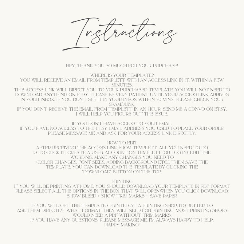 Thank You Card Template Modern Thank You Card Script Thank - Etsy