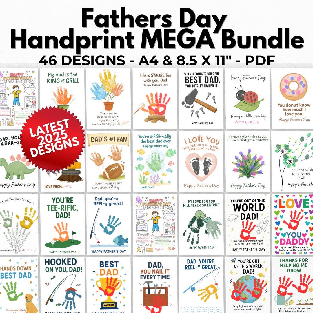 Handprint Crafts for Father’s Day,printable Cards for Dad,a4 US Letter ...