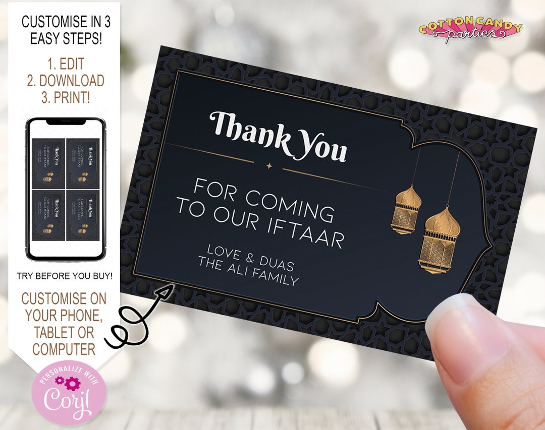 RAMADAN KAREEM Personalised Thank You Cards Printable Decoration, Navy ...