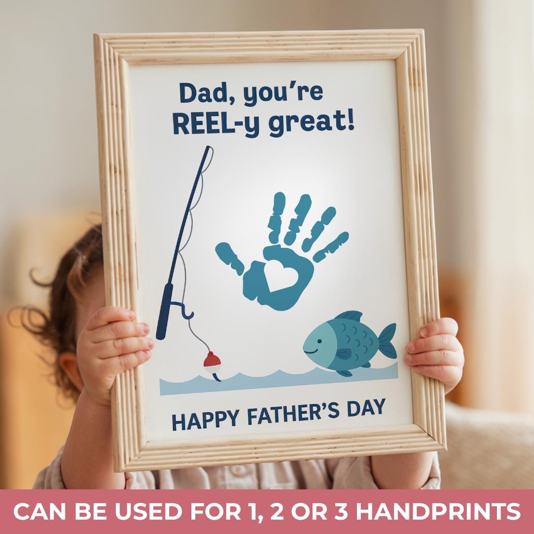 Dad You’re Reel-y Great Handprint Art, Fishing Theme Father’s Day Craft ...