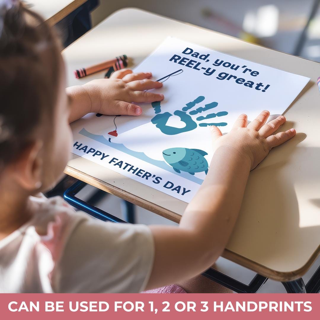 Printable Fishing Handprint Craft for Father’s Day, DIY Toddler Craft ...