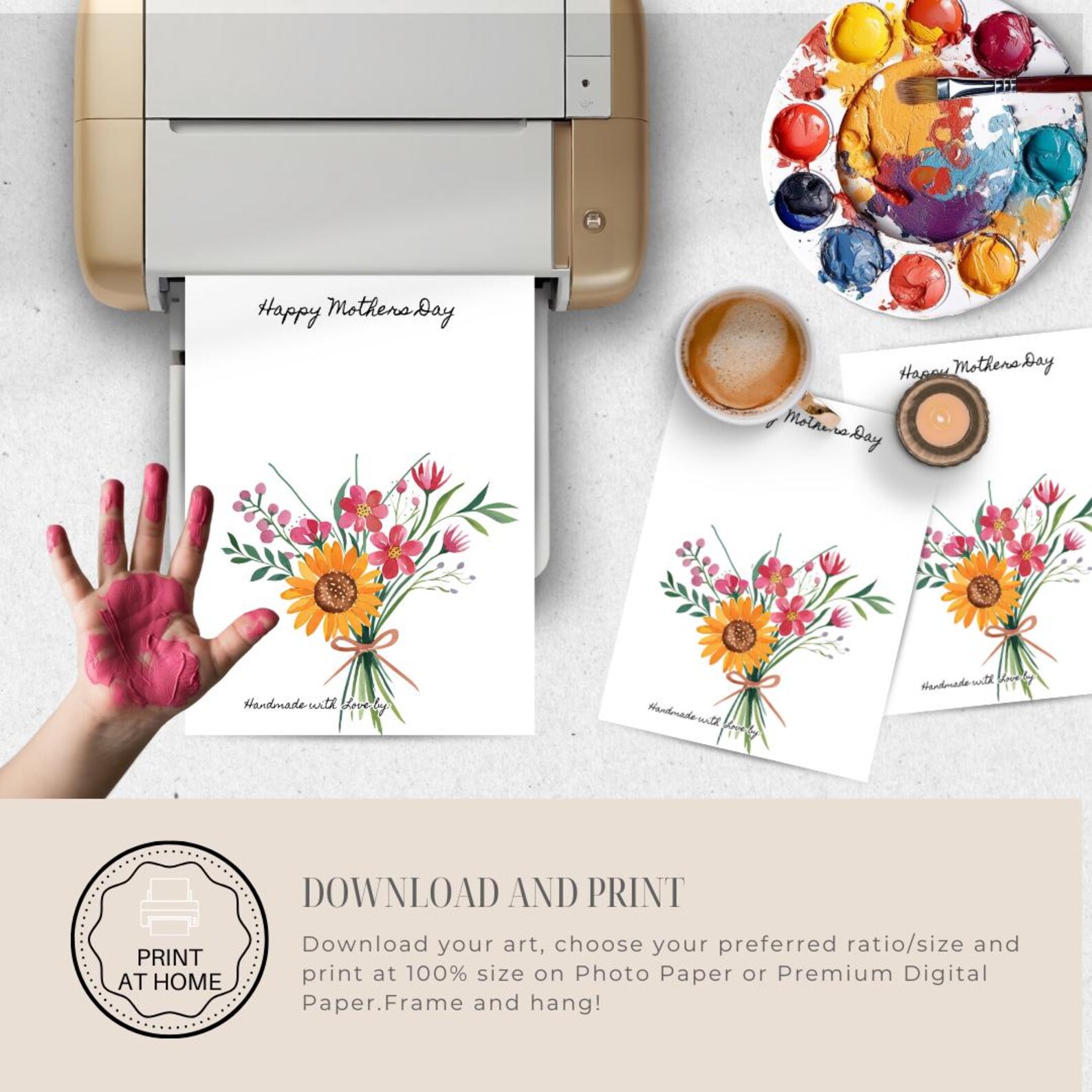 Mother's Day Craft Handprint Art Birthday Activity Floral Bouquet ...