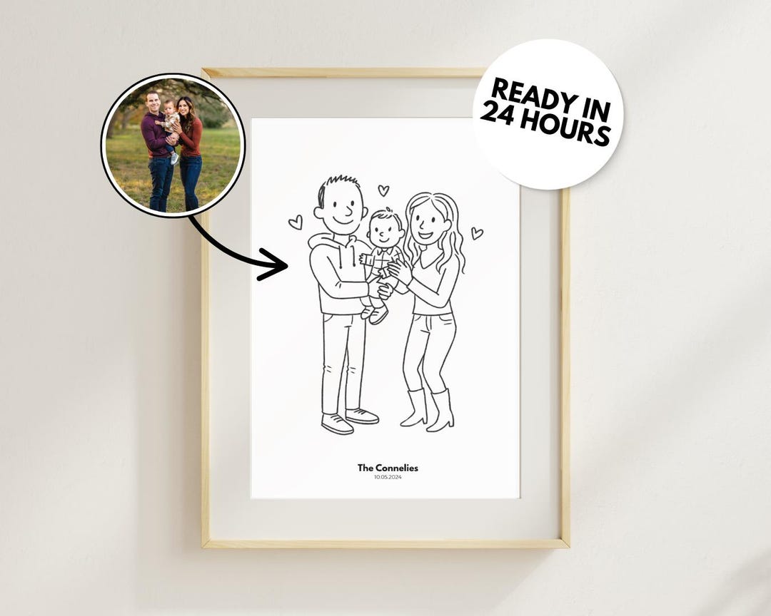 Custom Family Line Drawing From Photo Black and White Minimalist ...