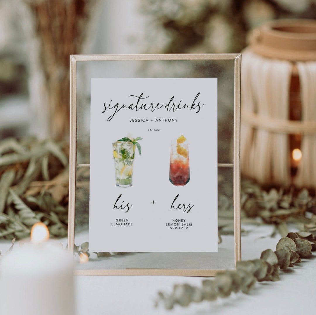 Signature Mocktail Sign Template, Signature Drinks Sign, Minimalist ...