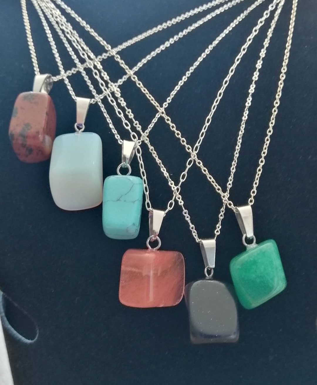 Natural Tumbled Stone Pendant Necklace on a Silver Chain. - Etsy