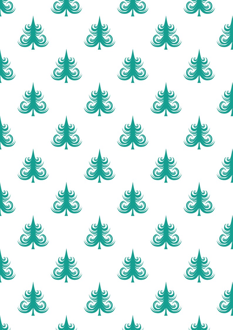 A4 A3 Teal Christmas Tree Printable Wrapping Paper Giftwrap Instant ...