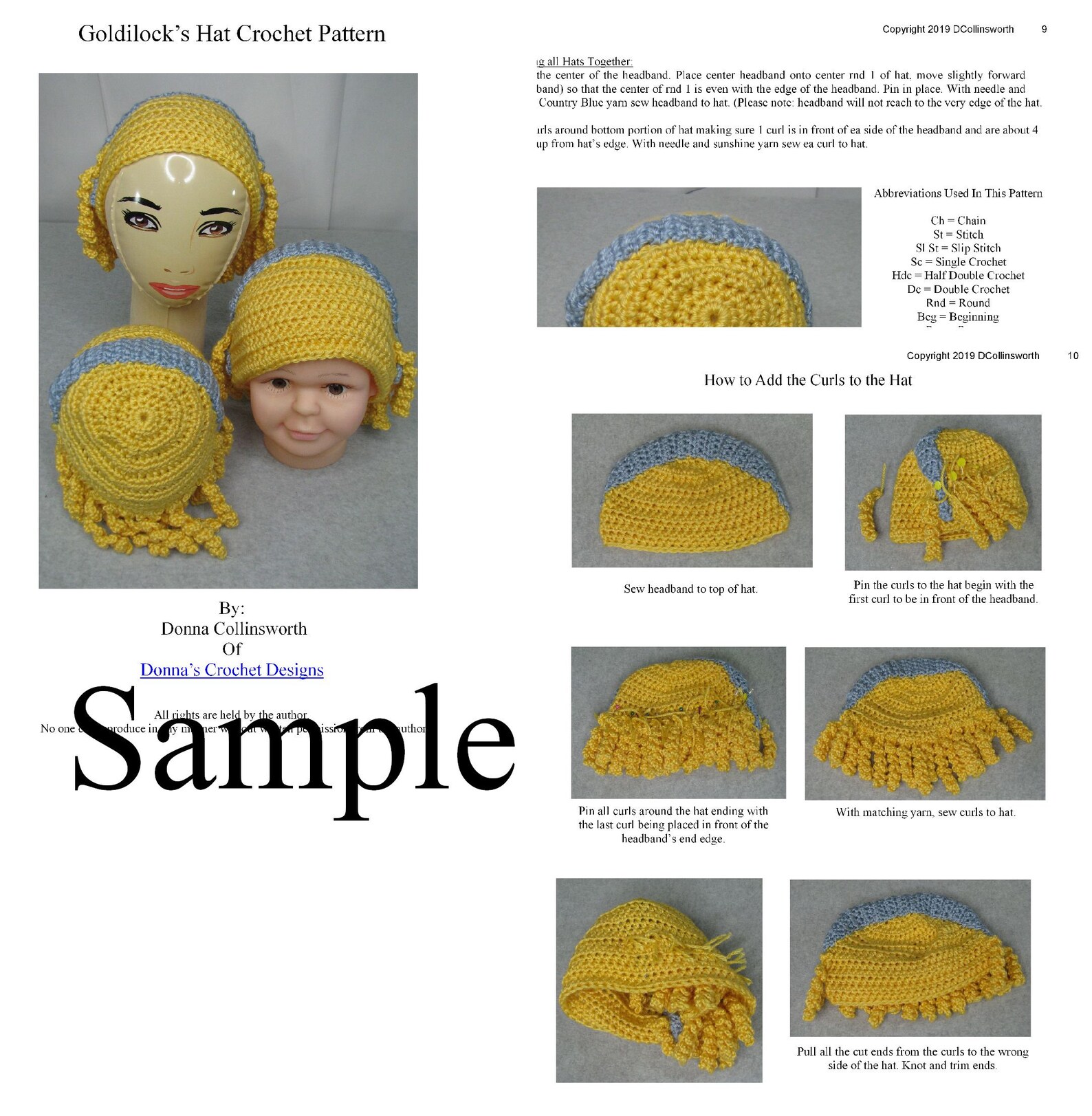 Goldilocks Hat Crochet Pattern In Seven Sizes-Goldilocks and | Etsy