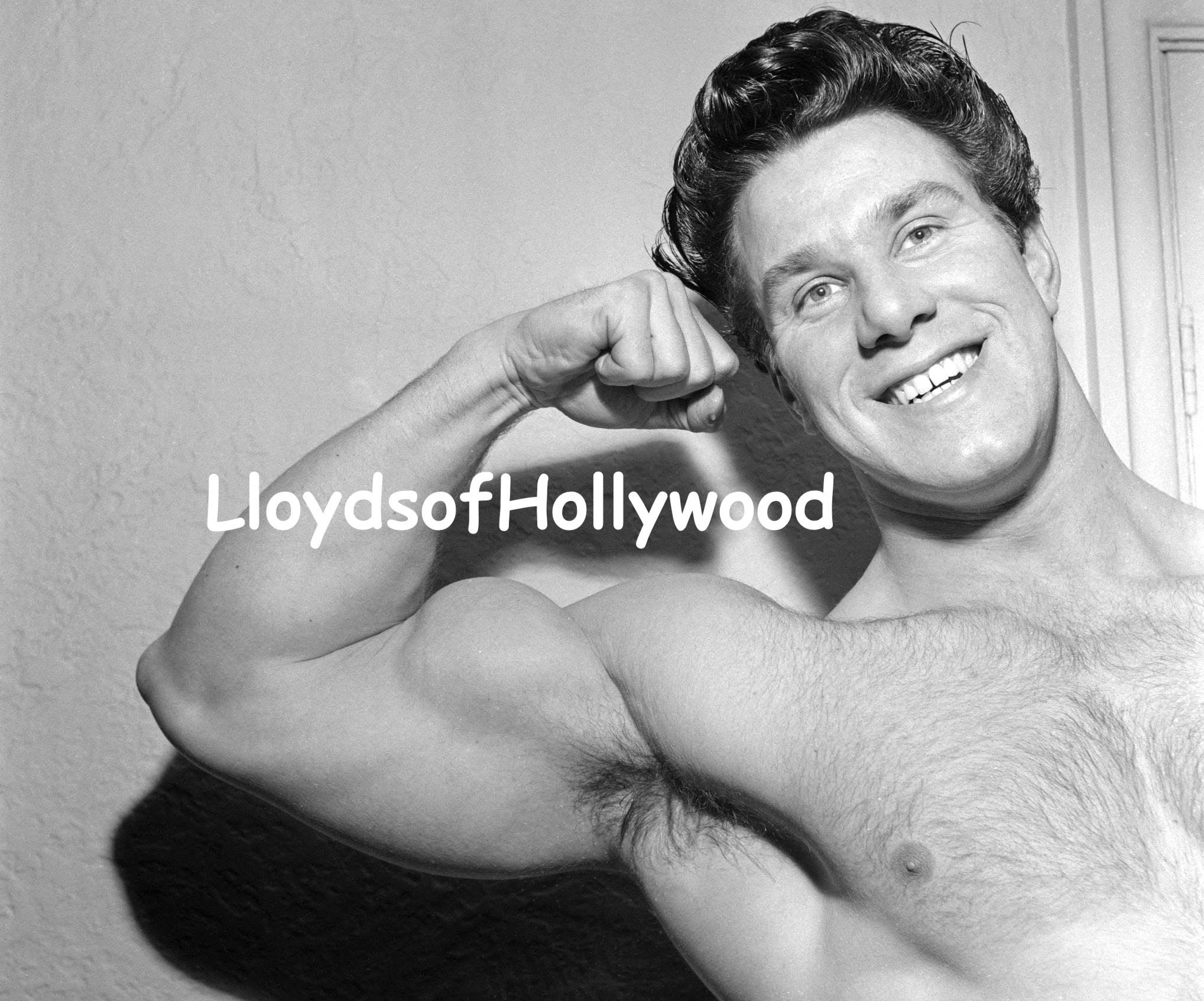 Reg Park Handsome Hairy Chest Bodybuilder Mr Universe Flexing His Muscular Arm Mid-century ...