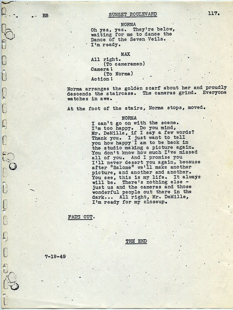 Sunset Boulevard Original Vintage Movie Script Hand Signed Autograph by ...