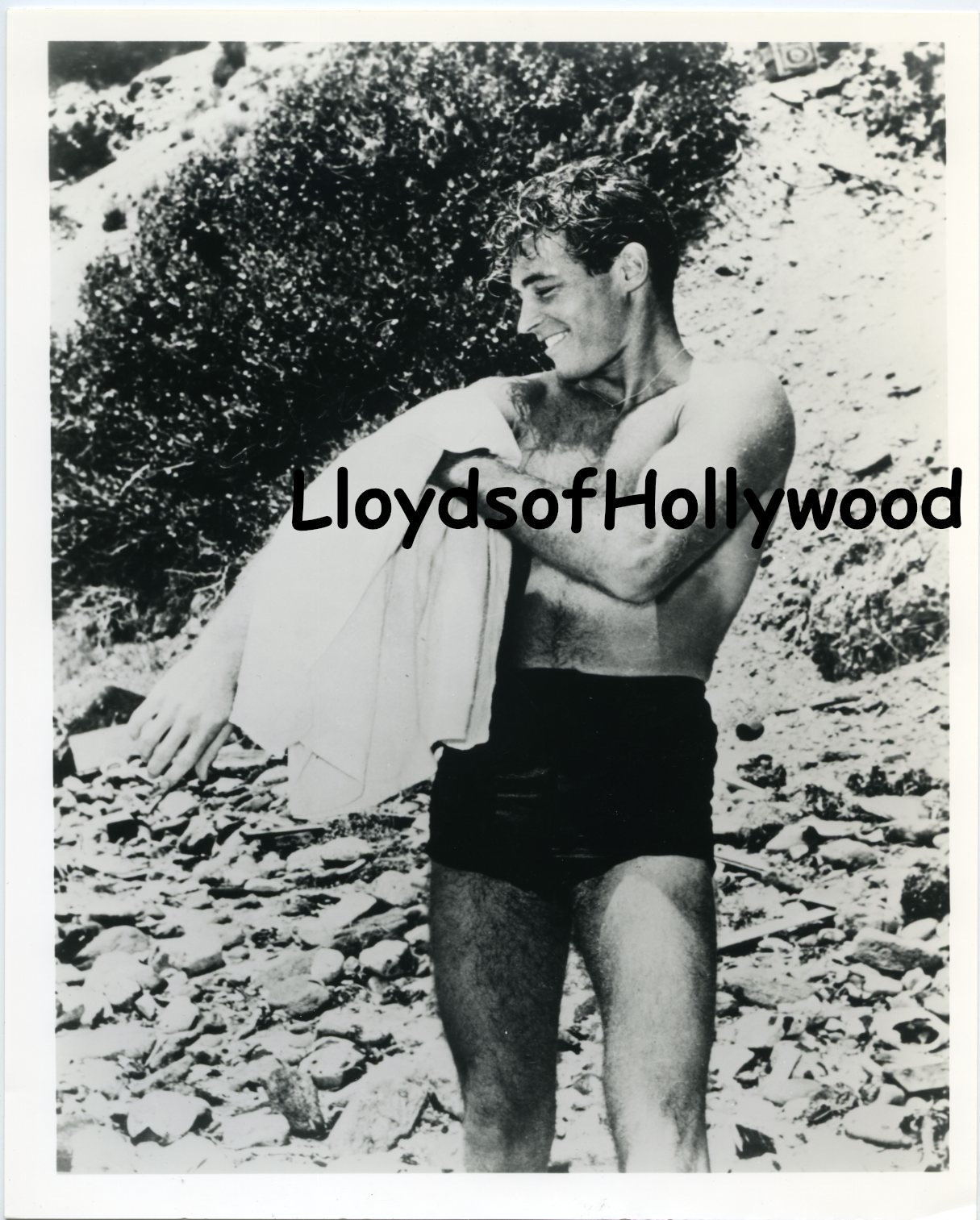 Guy Madison, guapo actor, galán atlético en la playa, fotografía ...