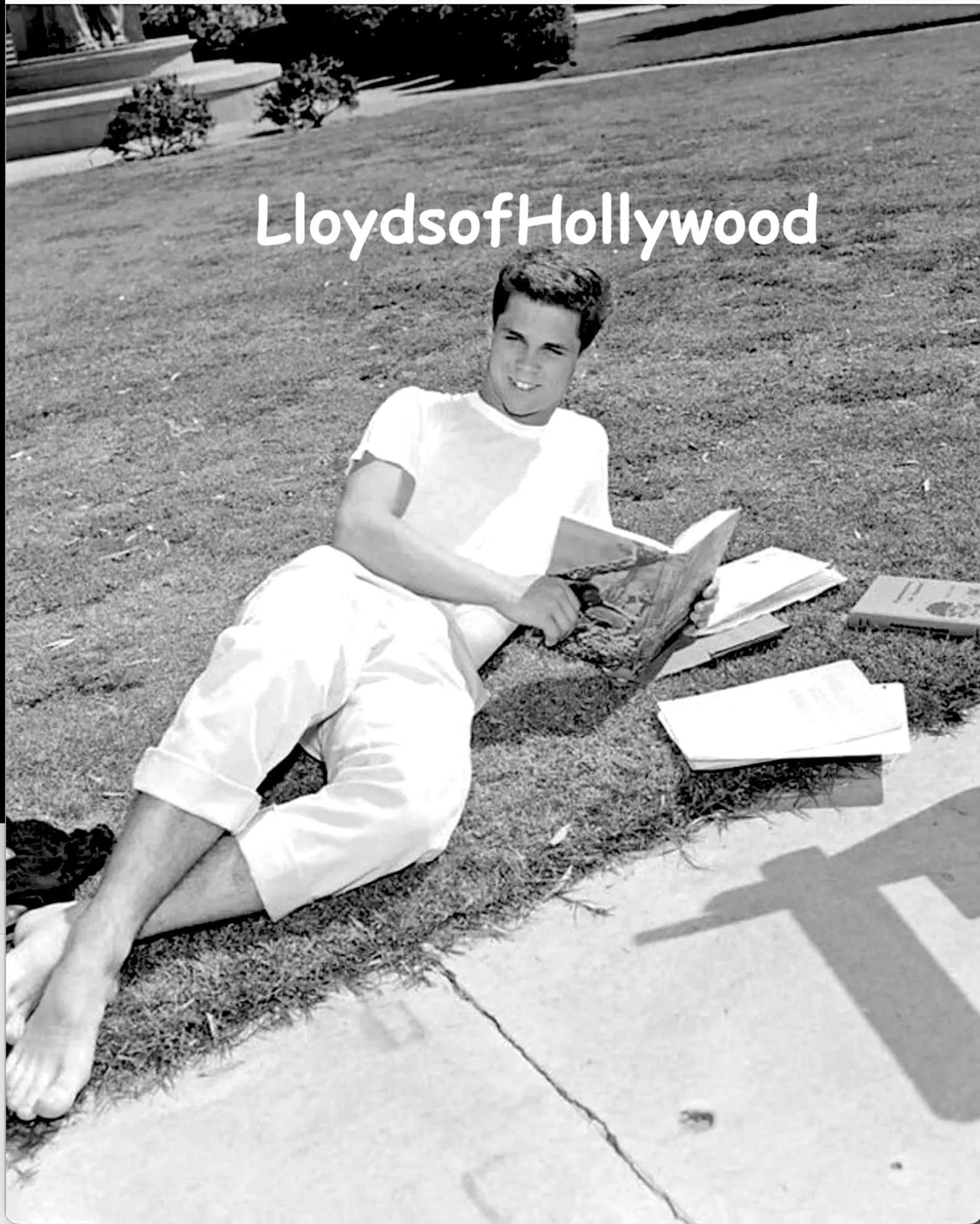 Tony Dow Handsome TV Actor Hunk Wearing White T Shirt Jeans Laying on ...