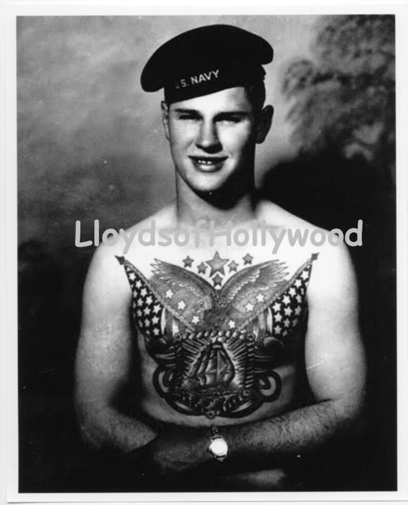 USA Military Handsome Navy Man Tattooed Sailor Photograph 1945 - Etsy