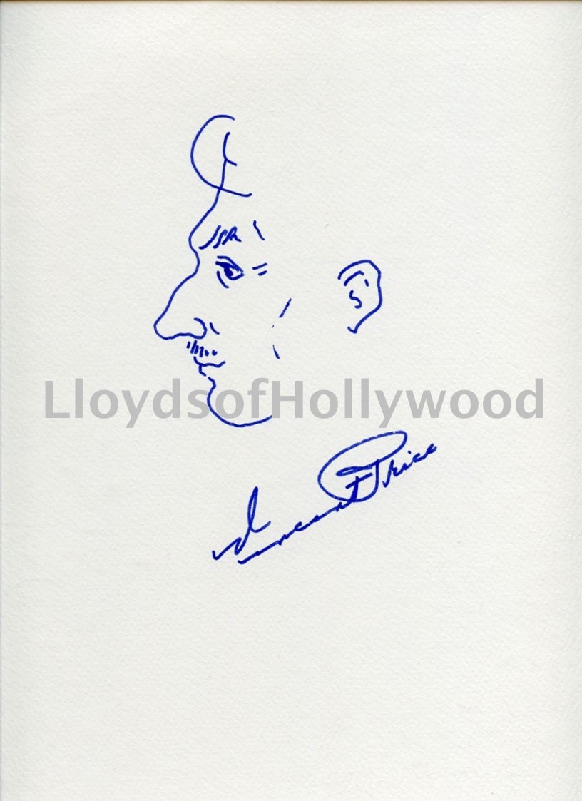 Vincent Price the Actor's Hand Signed Self Portrait in Blue Ink ...