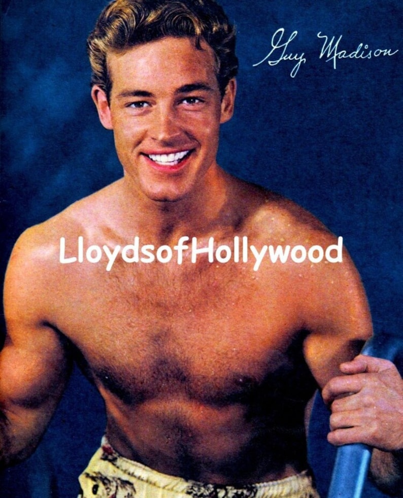 Guy Madison Handsome Hollywood Actor Hunk in Pool Color Photograph 1945 ...