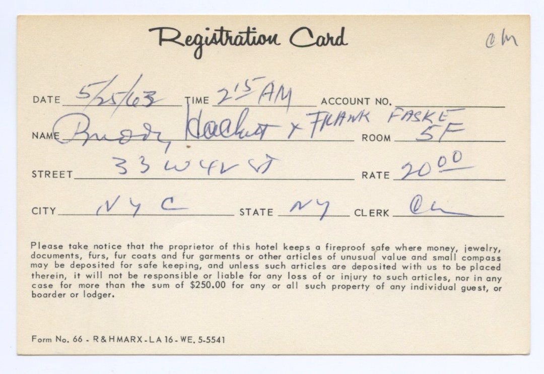 Buddy Hackett Hand Signed Autograph Hollywood Chateau Marmont Vintage ...