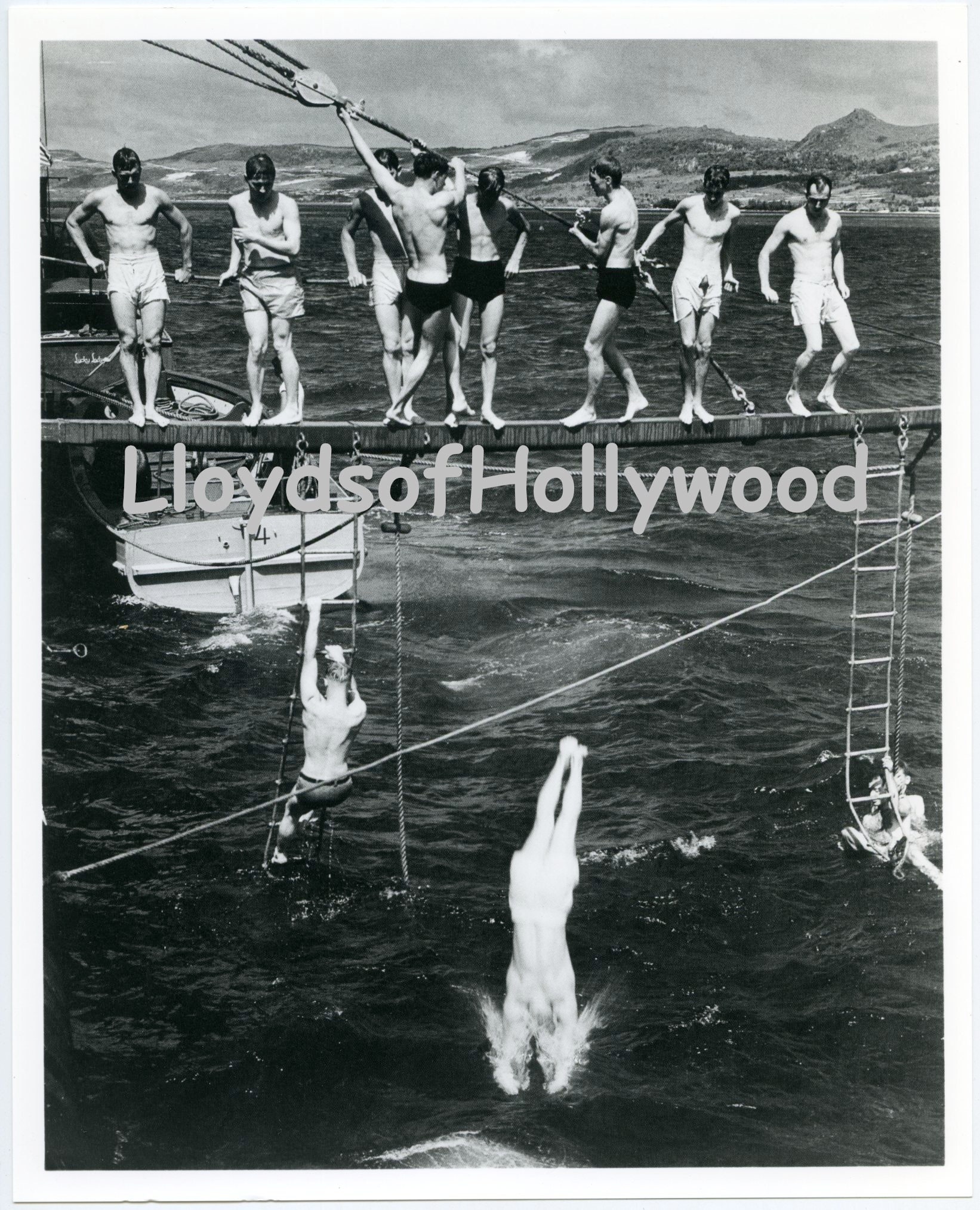 USA Military Buddies Navy Men Dive off Ship in Port Historic Photograph ...