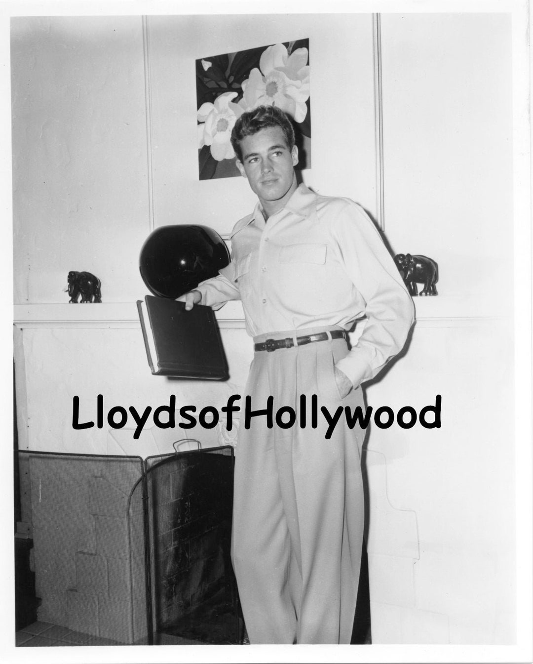 Guy Madison Handsome Actor at Home in Front of Fireplace Private ...