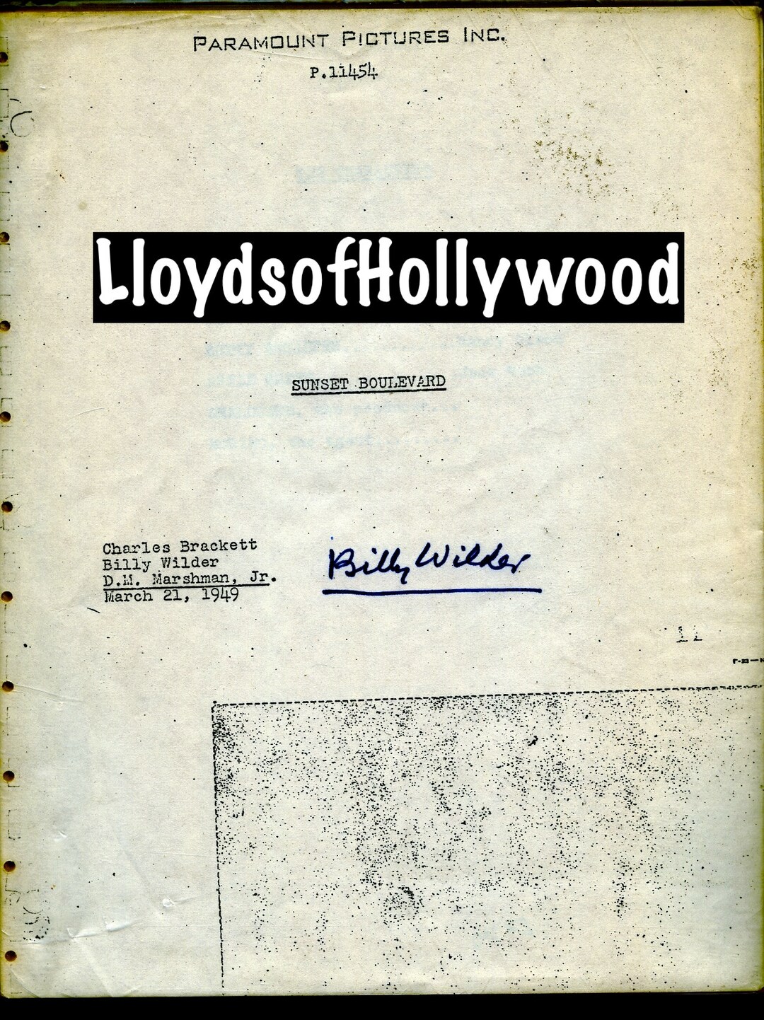 Sunset Boulevard Original Vintage Movie Script Hand Signed Autograph by Writer Director Billy ...
