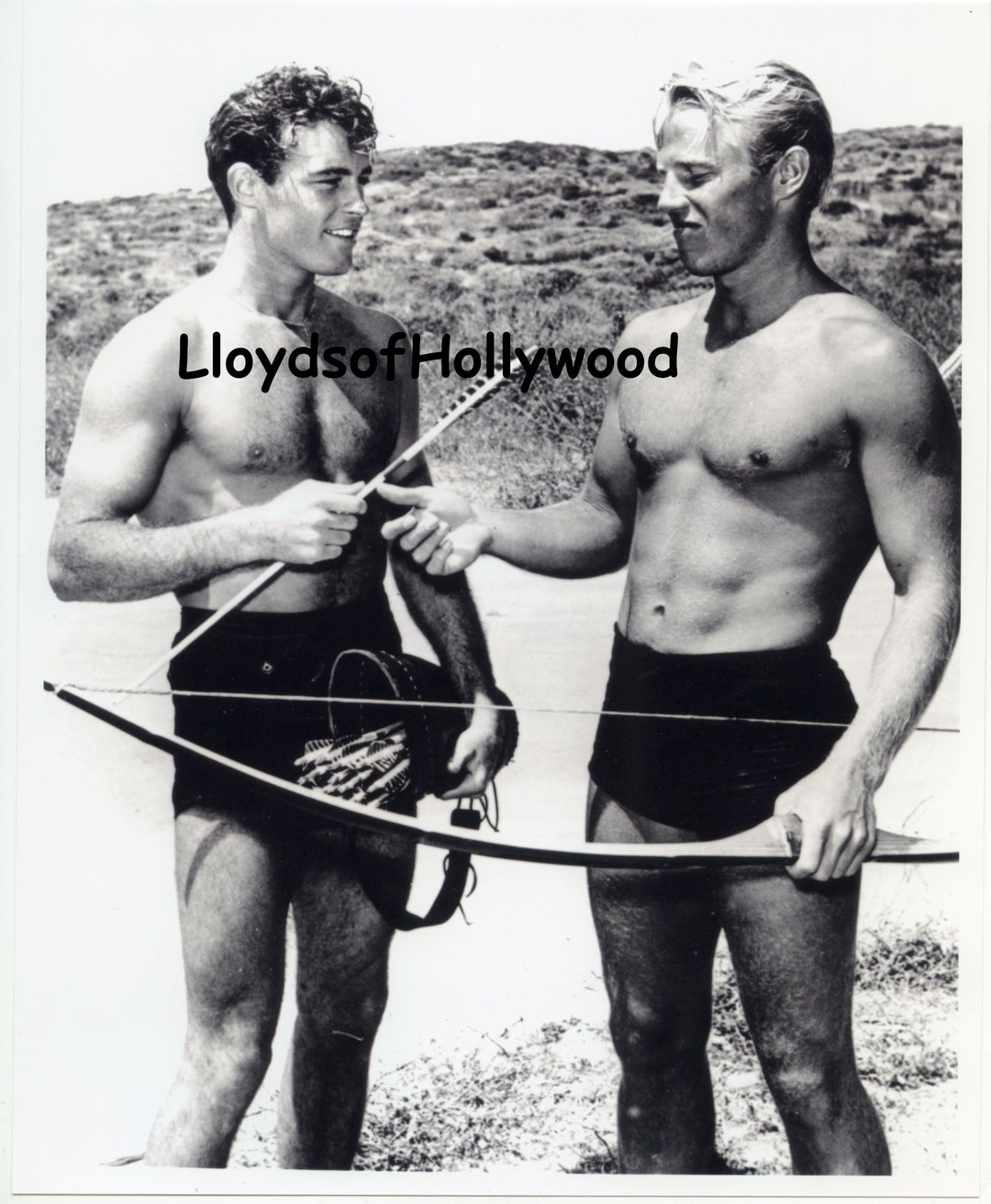 Guy Madison Handsome Actor Archer and Friend Hunks in Trunks on Beach Unique Candid Photograph ...