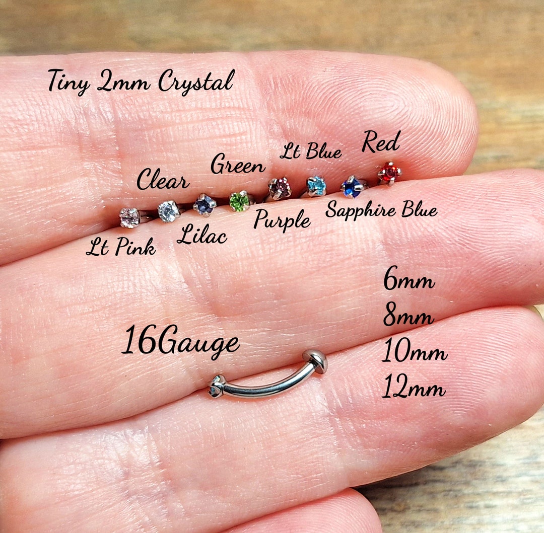 Vertical Labret, Curved Barbell, 2mm Crystal, Helix, Belly Bar, Eyebrow ...