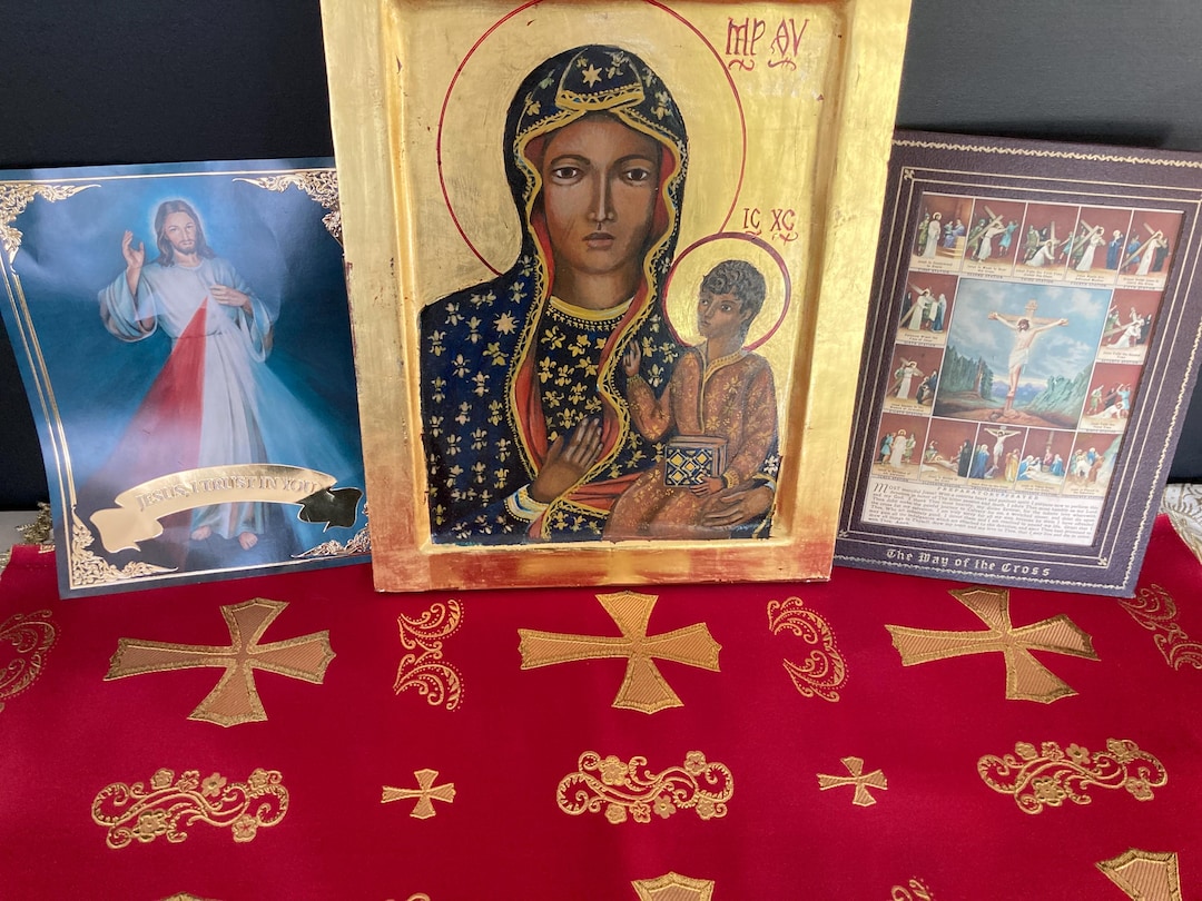 Home Altar Cloth Catholic Christian Red/gold/metallic Liturgical Prayer ...