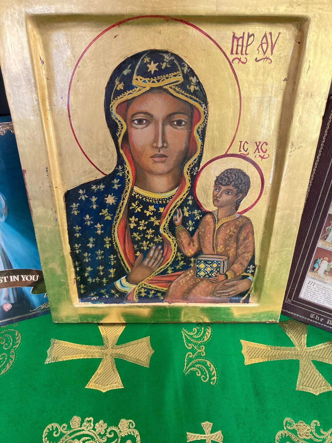 Home Altar Cloth Catholic Christian Green/gold/metallic Liturgical ...