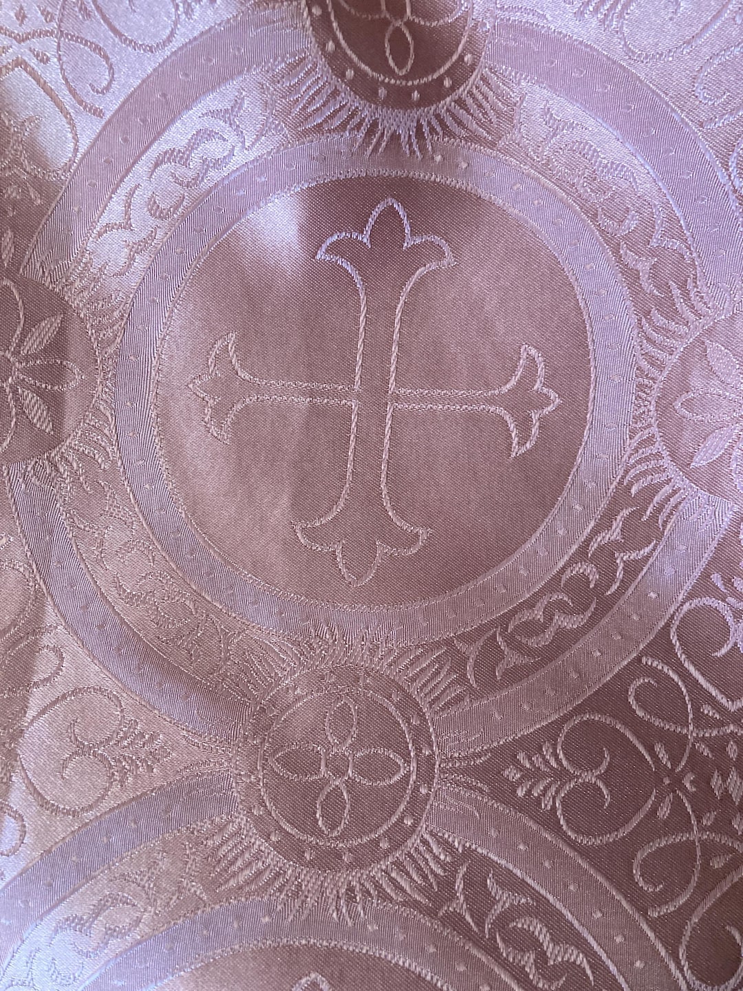 Rose Pink Liturgical Brocade Fabric With Cross Design - by the Yard - Etsy