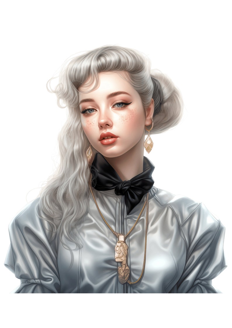 Silver Hair Girl Clipart Girl With Silver Hair Fashion - Etsy