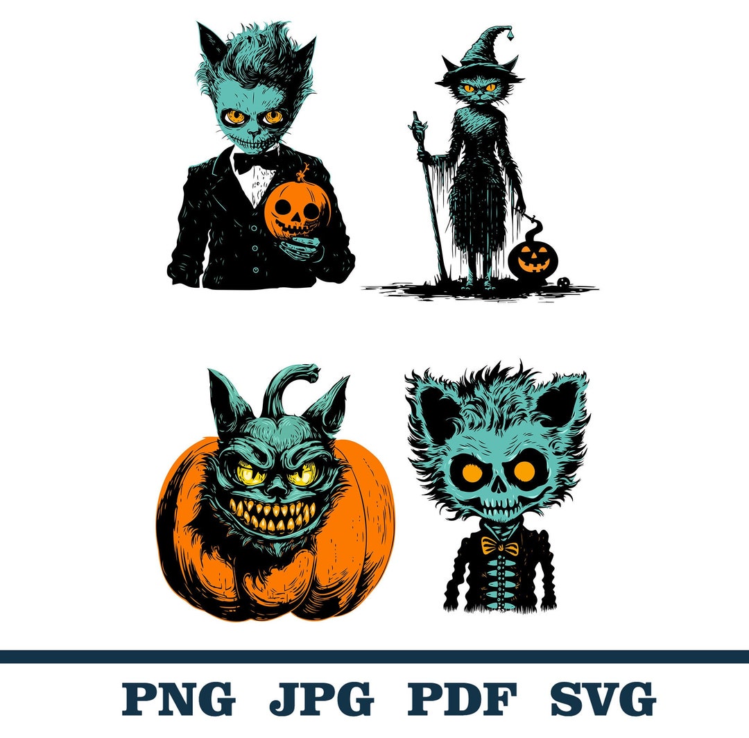 Halloween Cats PNG Cute Cat Clipart Halloween Witch Cat - Etsy