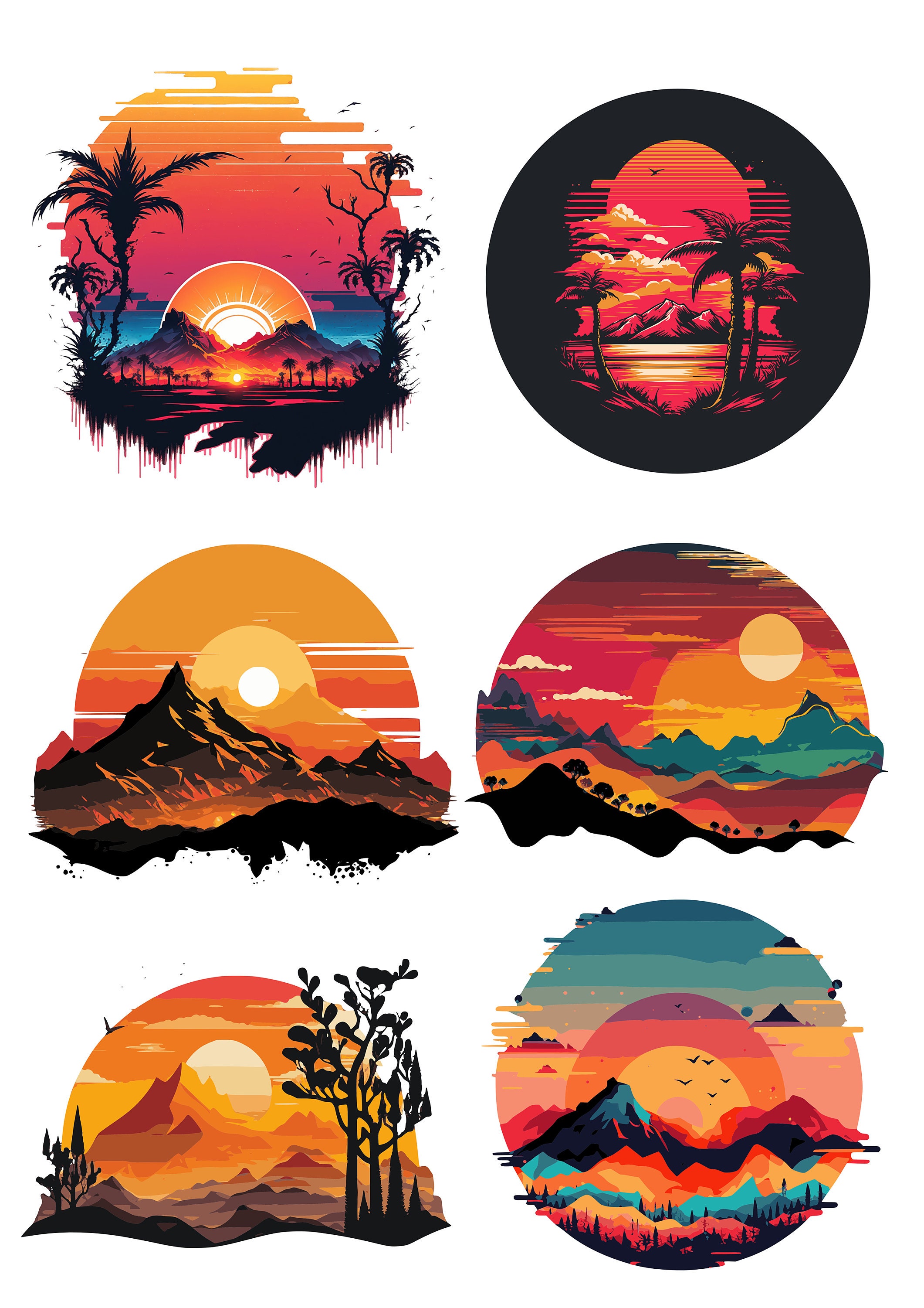 Tropical Sunset Clip Art Tropical PNG Sunset Illustrations - Etsy