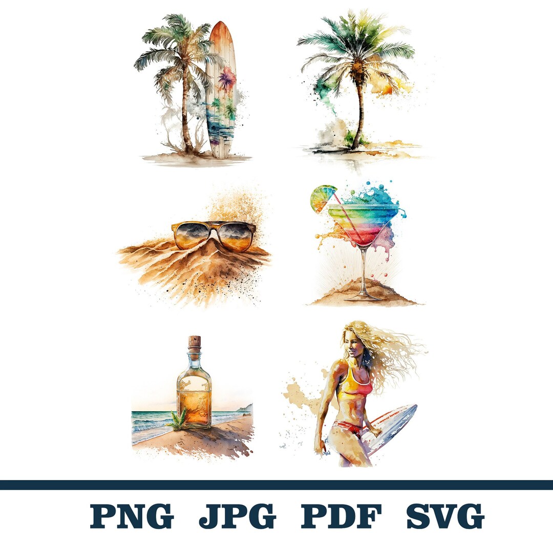 Surf Girl Png Beach Watercolor Clipart Bundle Beach Summer Etsy