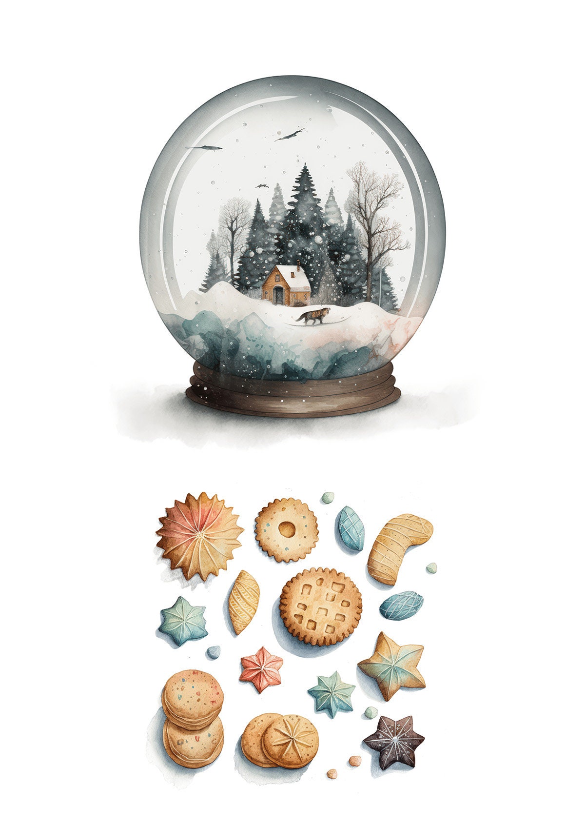 Christmas Snow Globe Watercolor Clipart Winter Holiday Snow - Etsy
