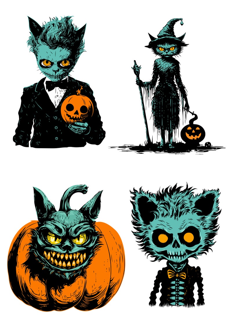 Halloween Cats PNG Cute Cat Clipart Halloween Witch Cat - Etsy