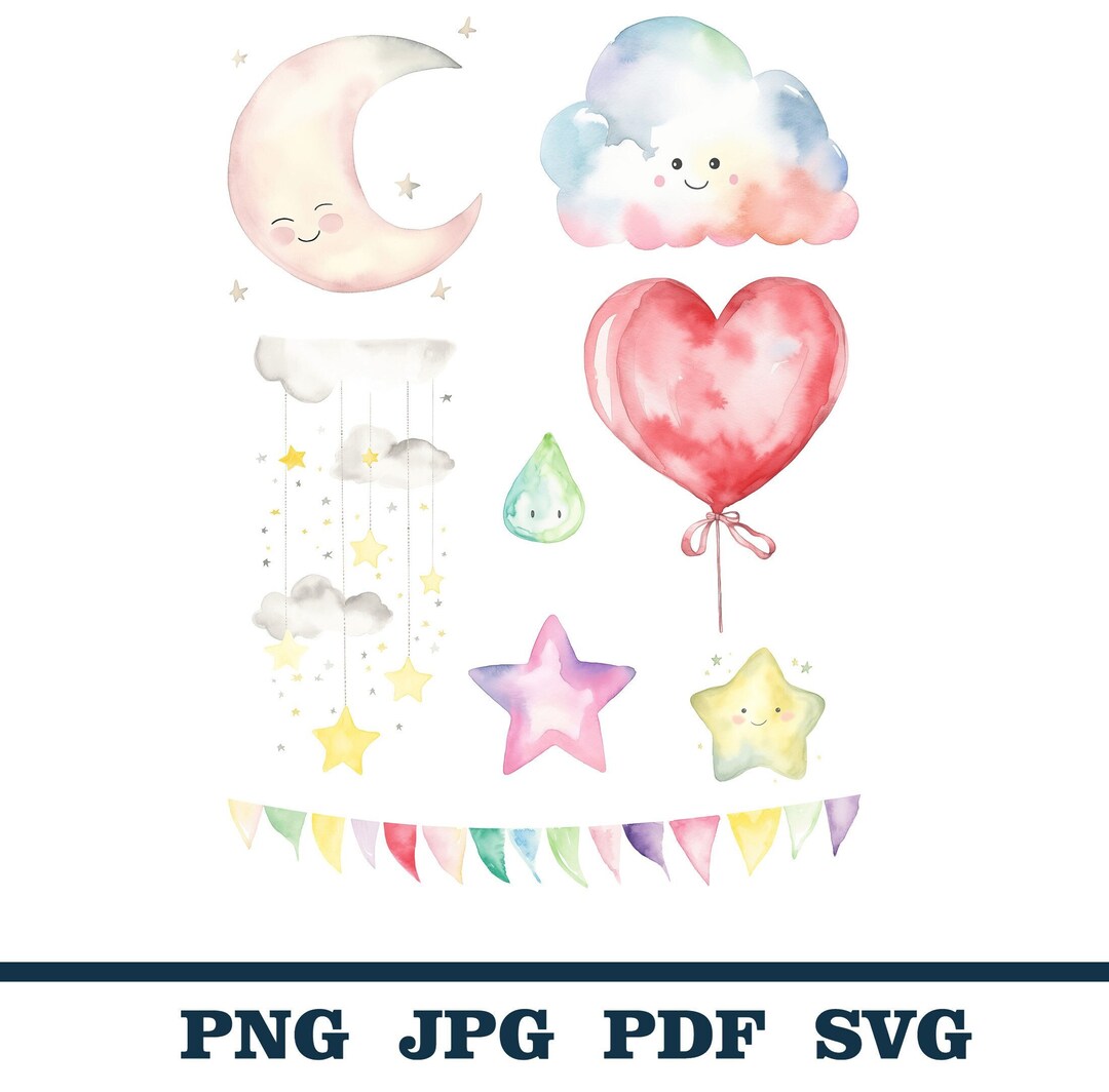 Baby Clipart, Nursery Baby, Watercolor Clouds Clipart, Pastel Rainbow ...