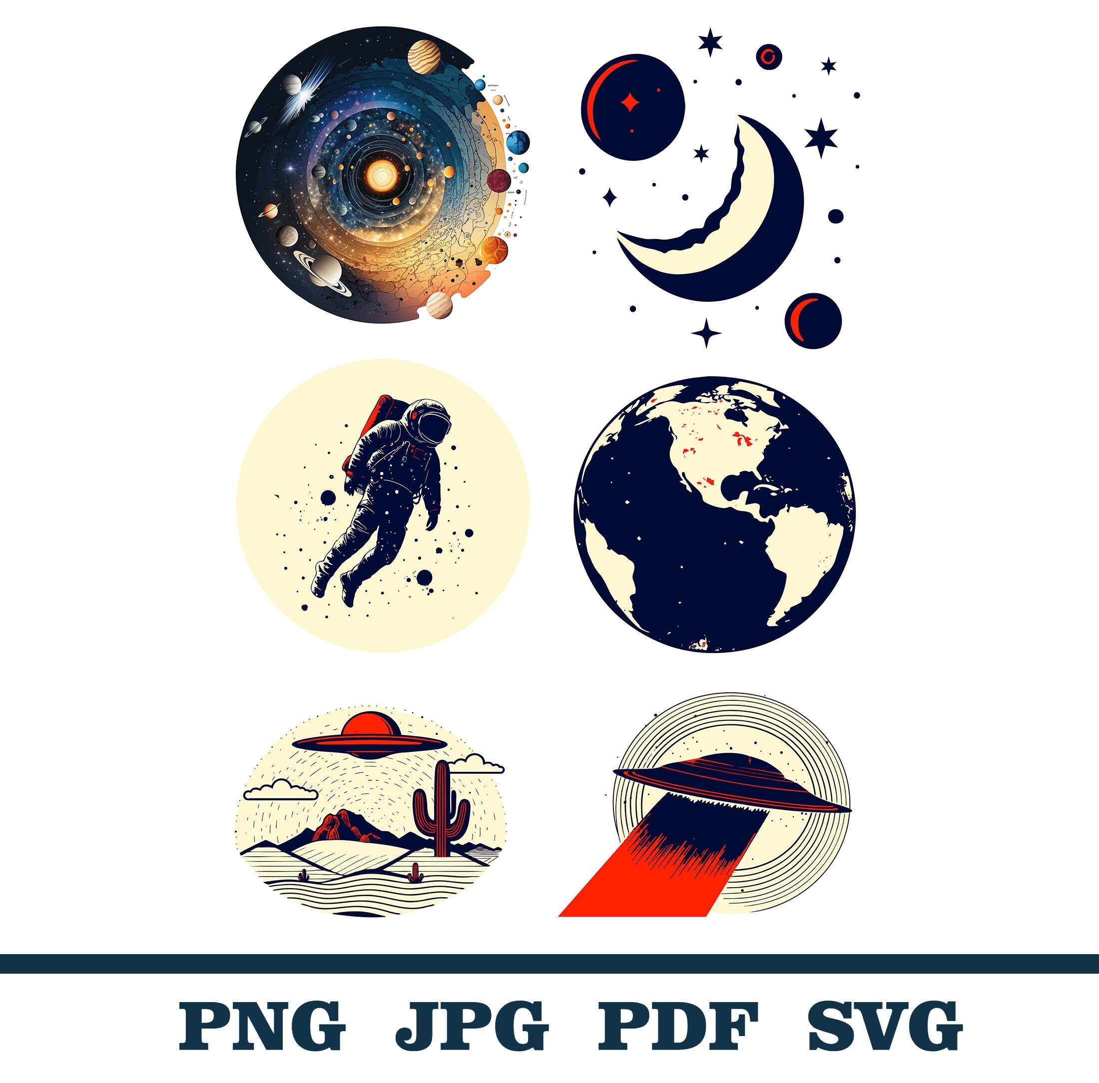 Astronaut and Space Clipart Planets Clipart Solar System - Etsy
