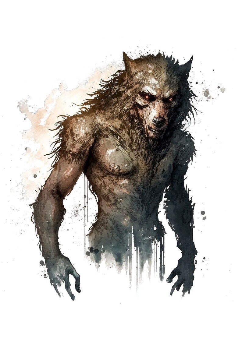 Werewolf Clipart Werewolf Watercolor Clipart Fantasy - Etsy