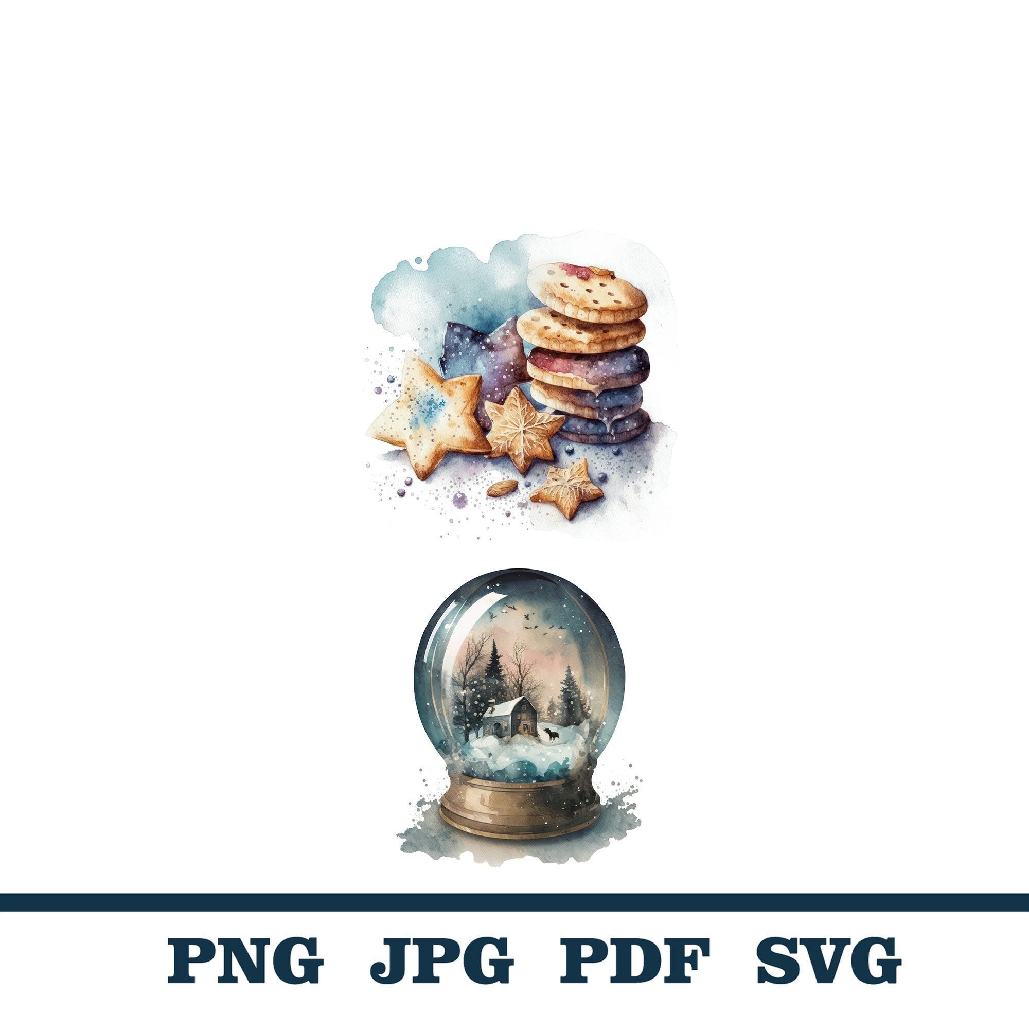 Christmas Snow Globe Watercolor Clipart Winter Holiday Snow - Etsy