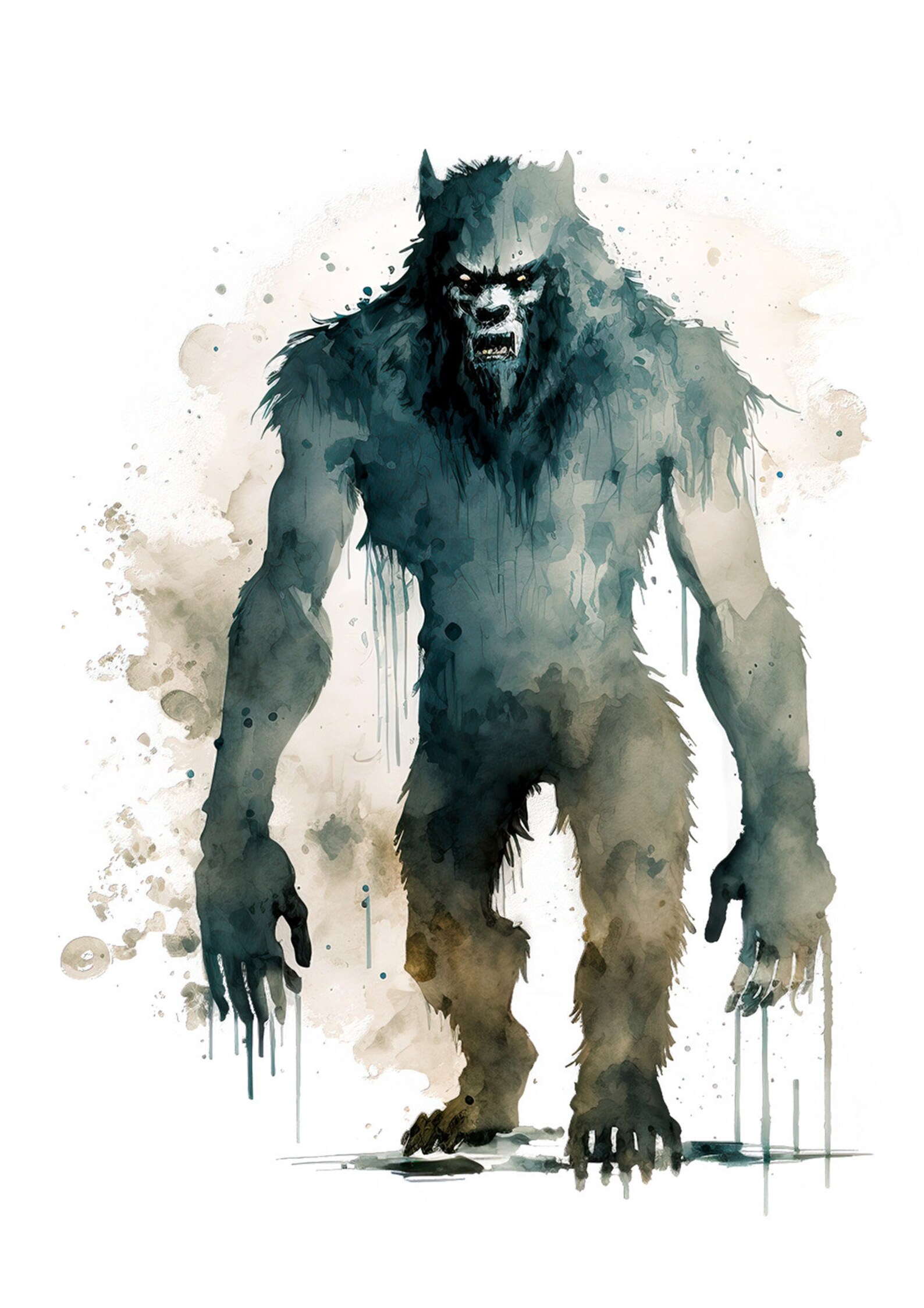 Werewolf Clipart Werewolf Watercolor Clipart Fantasy - Etsy