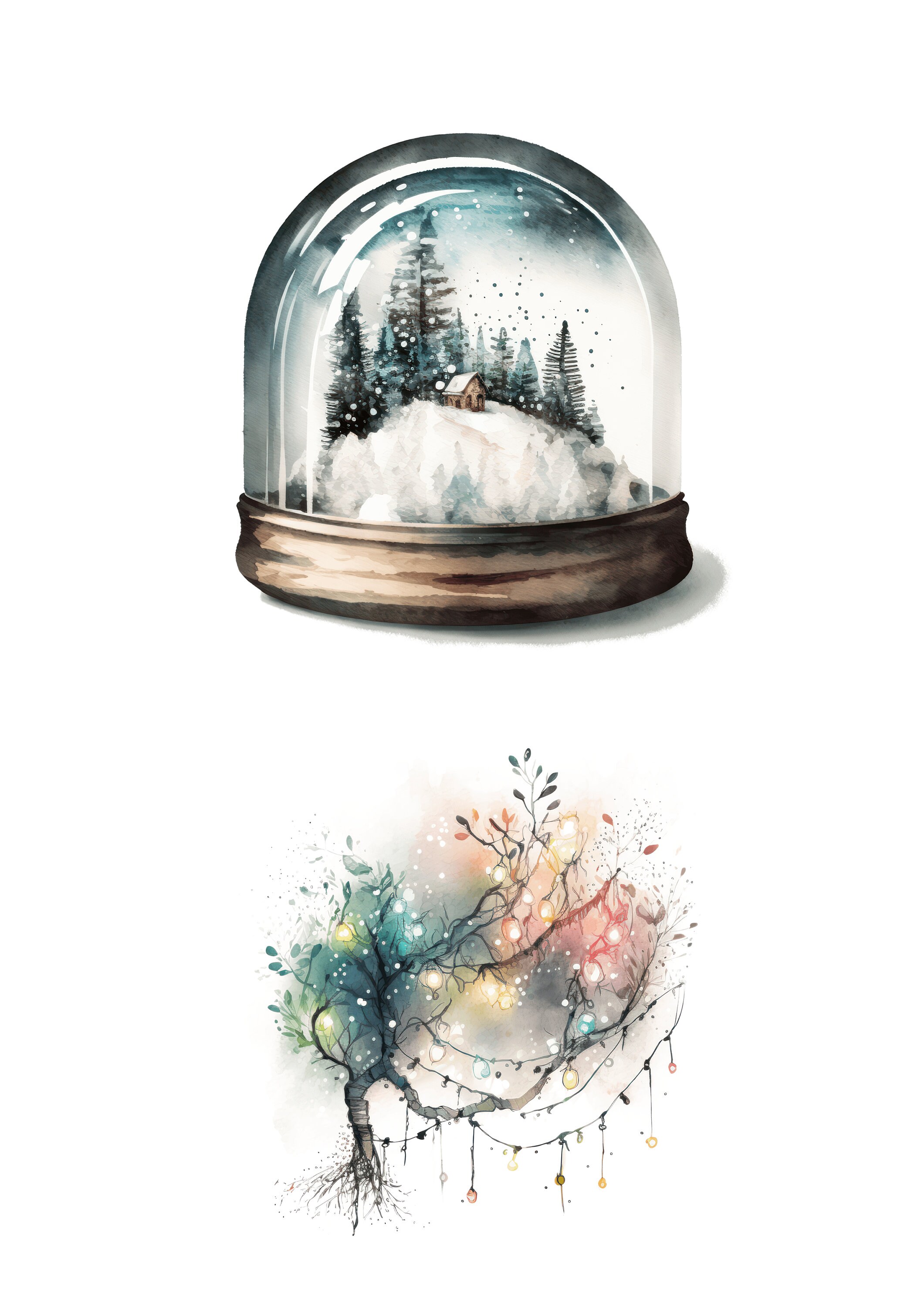Christmas Snow Globe Watercolor Clipart Winter Holiday Snow - Etsy