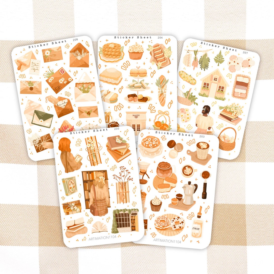 Calm Beige Bundle of 5 Sticker Sheets Bullet Journal, Scrapbook ...