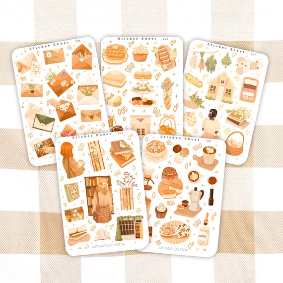 Calm Beige Bundle of 5 Sticker Sheets Bullet Journal - Etsy