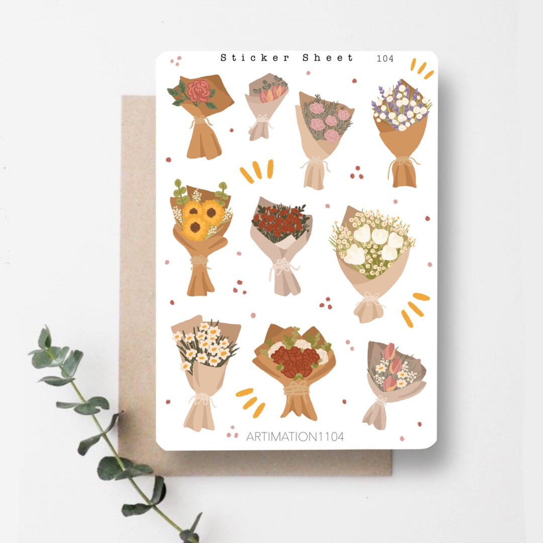 10pcs Sticker Sheet flower Bouquets 104 Bullet Journal Sticker ...