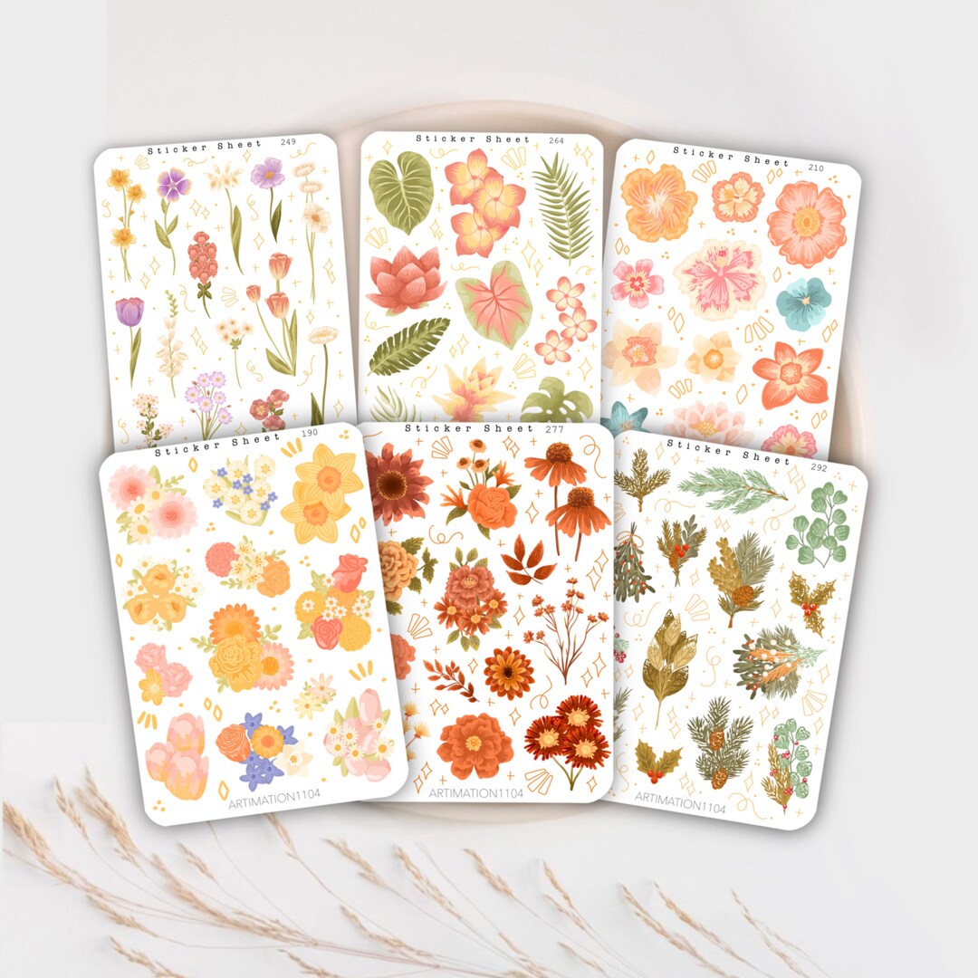 Foliage Sticker Sheet Bundle of 6 Bullet Journal Sticker, Scrapbook ...
