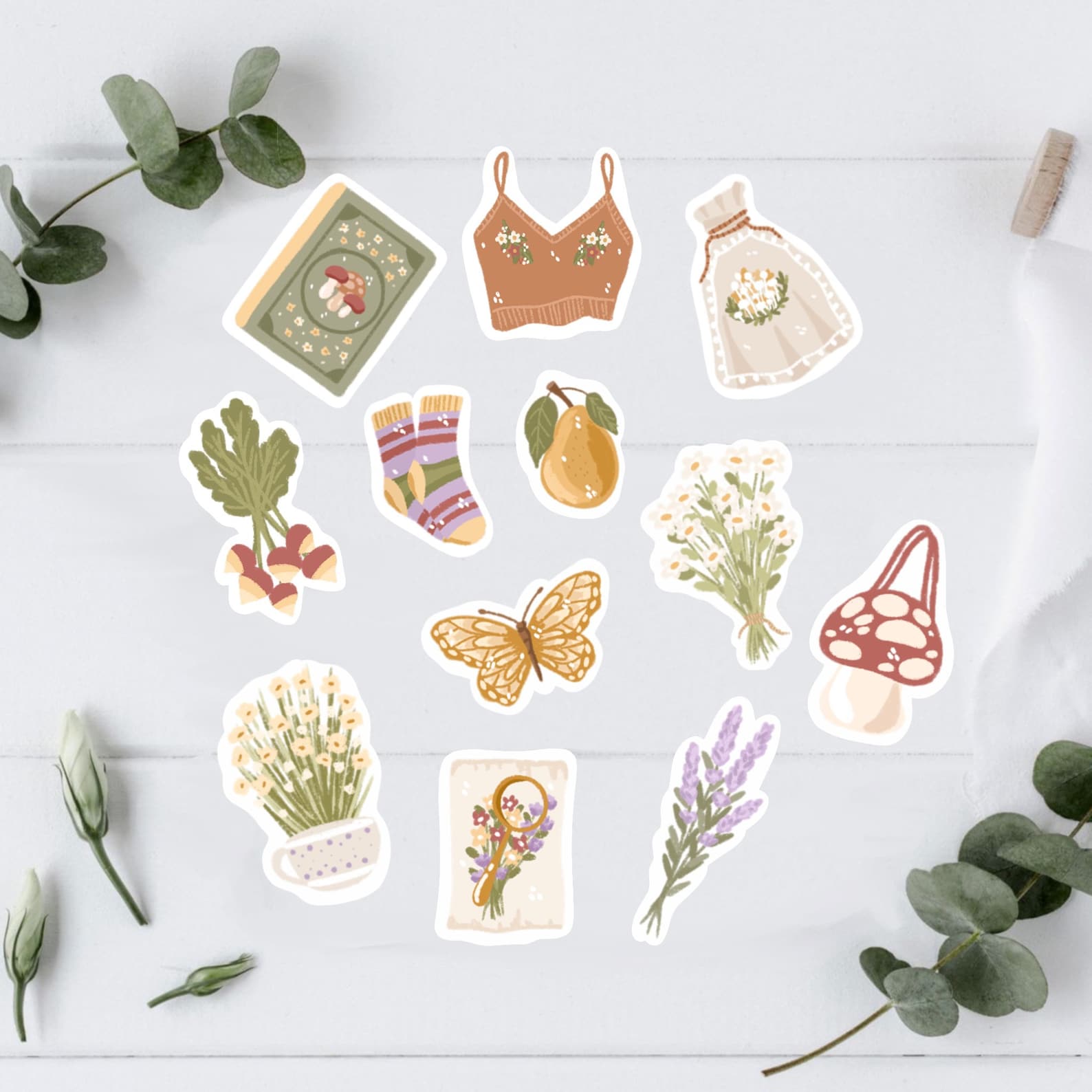 12 Pcs Botany Morning Decorative Sticker Pack Flakes - Etsy